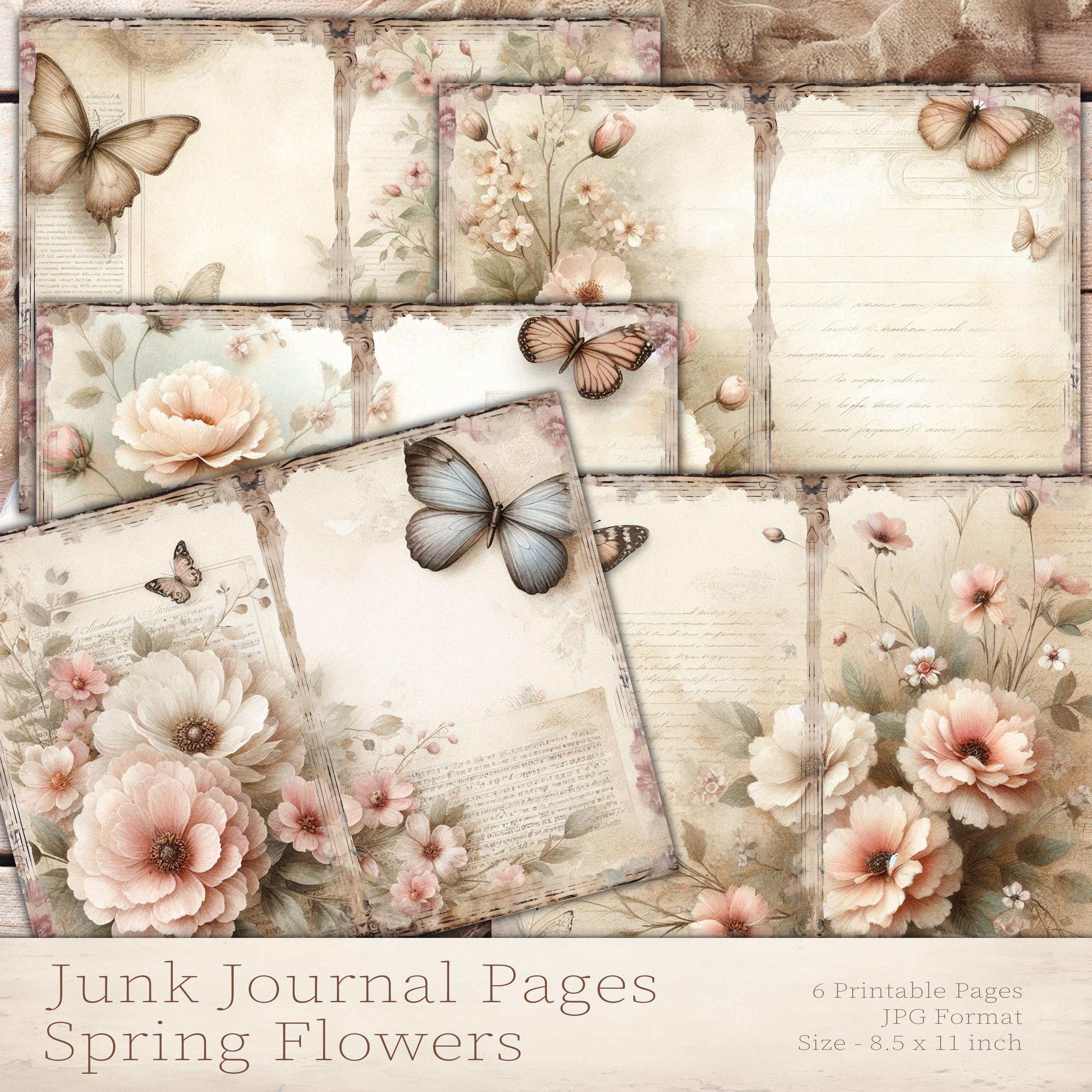 Printable Spring Flower and Butterfly Junk Journal Pages – Vintage ...