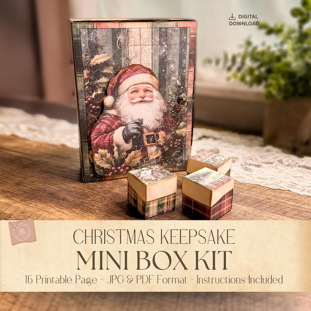 Vintage Christmas Mystery Box | Printable Mini Box Kit for DIY Holiday ...