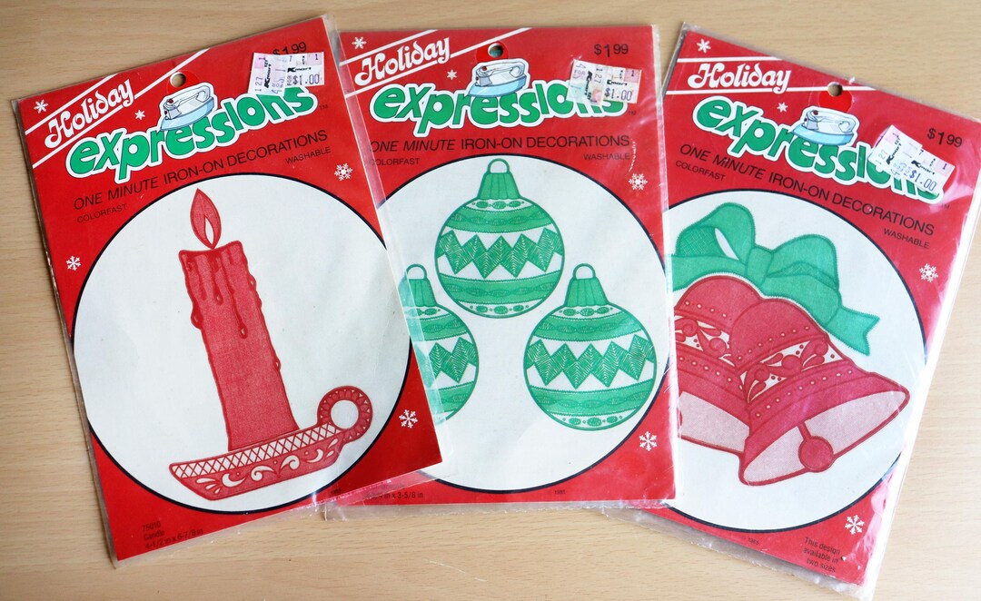 3 Vintage Christmas Themed Iron on Decorations - Holiday Expressions ...
