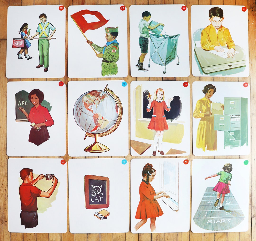 Set of 12 Mid-century School Themed Flash Cards - 1960s Peabody ...