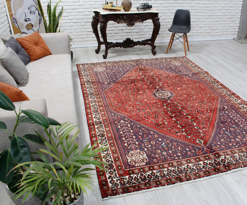6'7 x 9'11 Luxury Red Deco Farmhouse Rug | Etsy