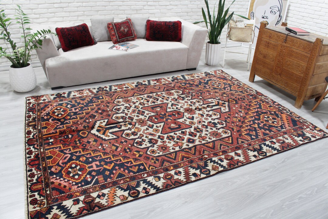 7x9 Home Decor Rug, Geometric Vintage Area Rug, Farmhouse Bedroom Rug ...