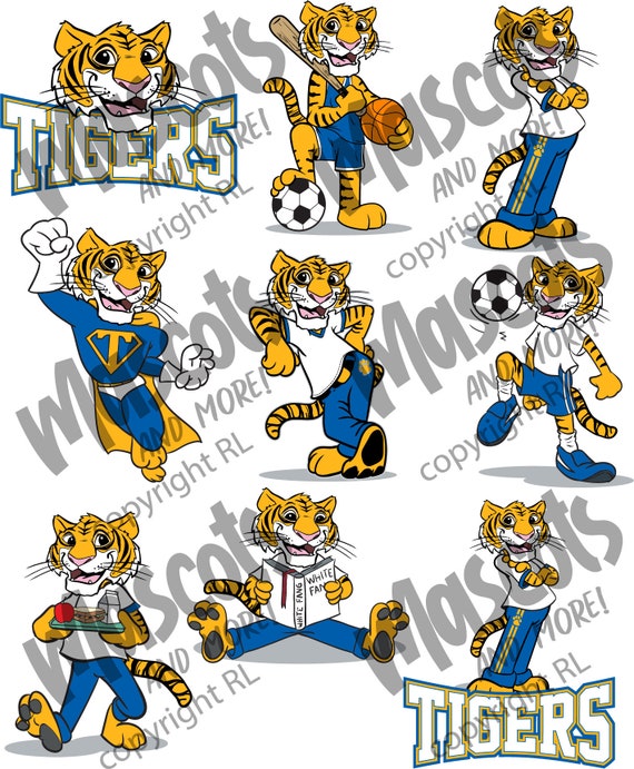 Tiger Mascot in in Various Poses in Vector Jpeg Png Pdf - Etsy