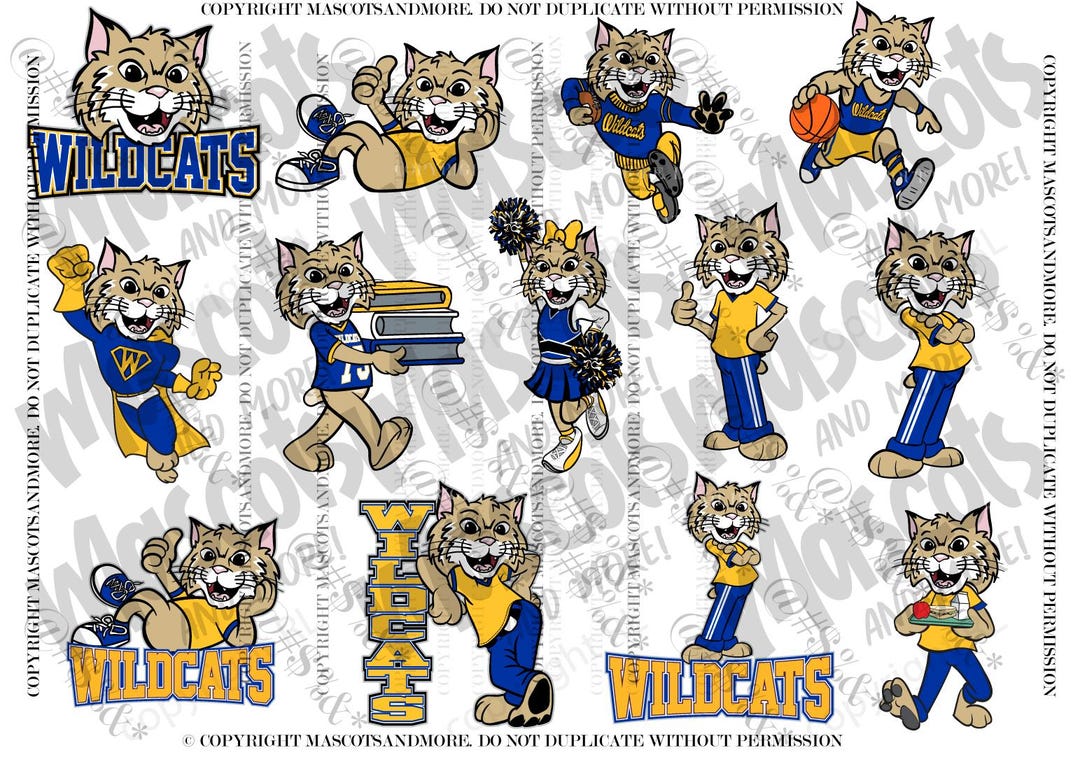 Wildcat Mascots in in 13 Different Poses in Vector, Jpeg, Png, Pdf, Eps ...