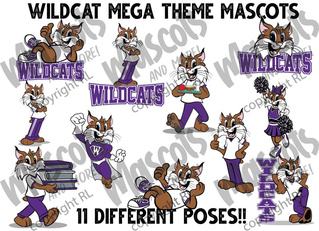 Wildcat Mascots in in 11 Different Poses including Coloring - Etsy