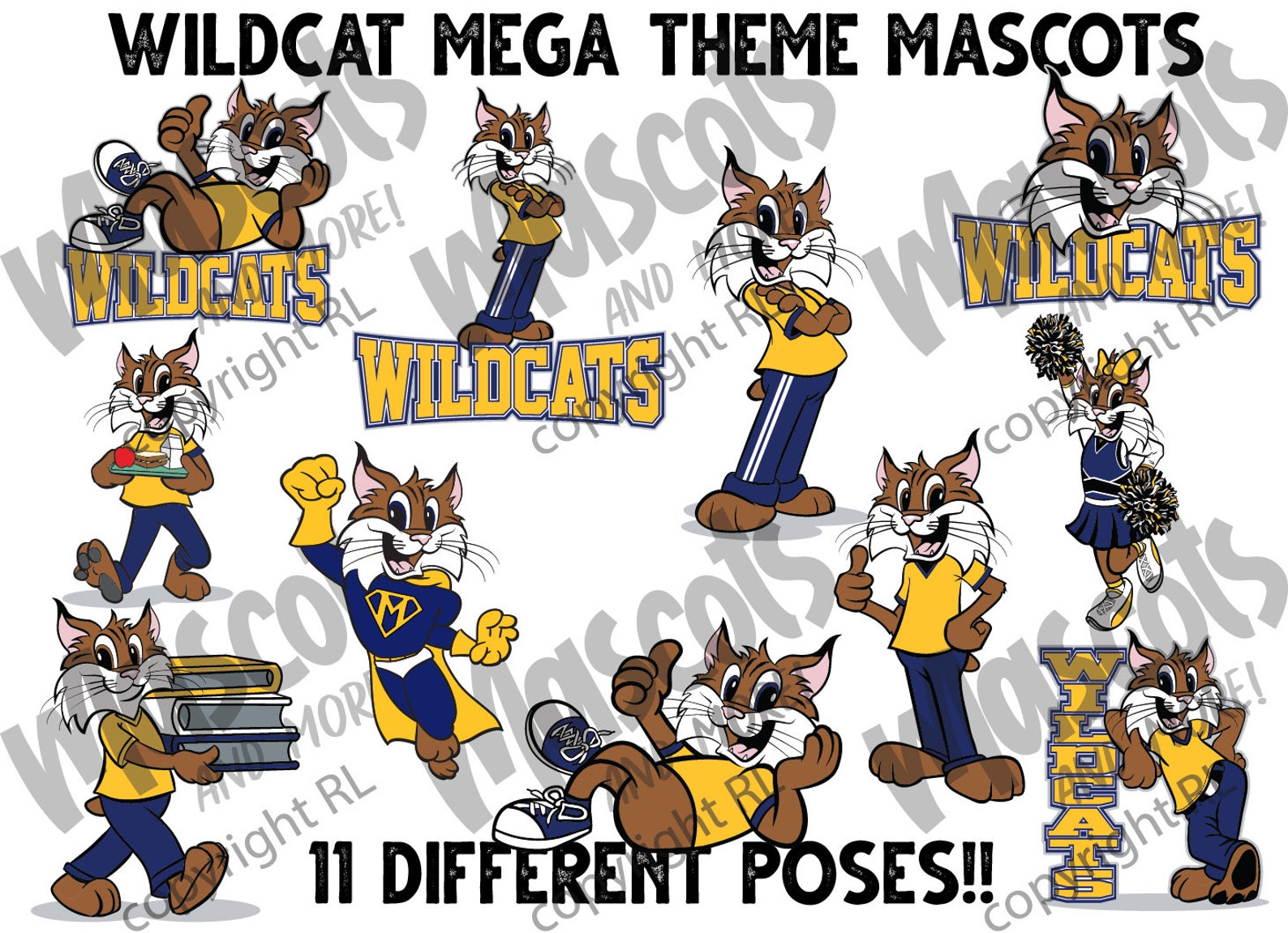 Wildcat Mascots in in 11 Different Poses in Vector Jpeg Png - Etsy