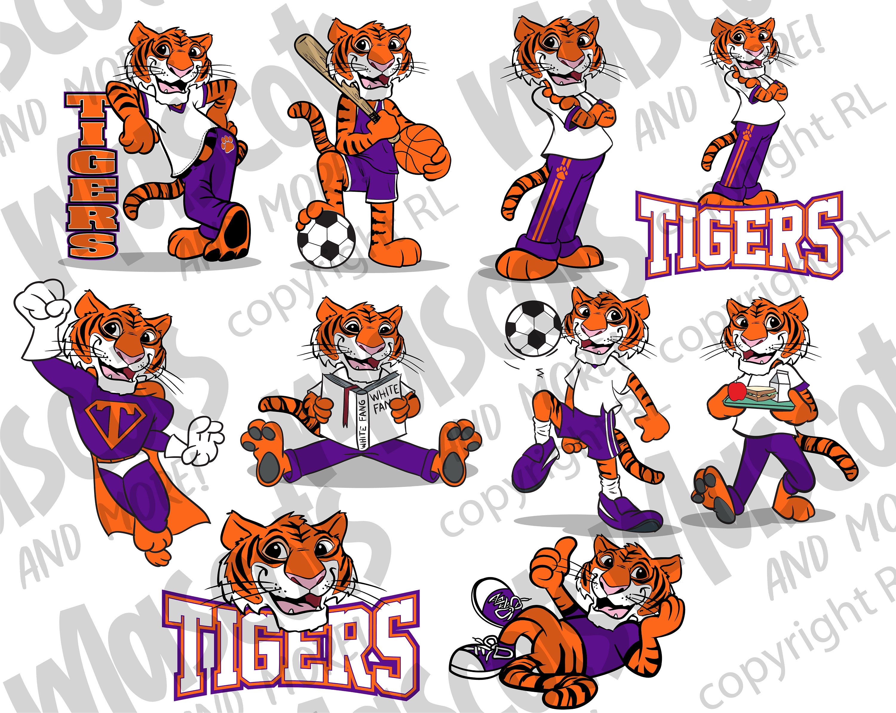 Tiger Mascot in in Various Poses in Vector Jpeg Png Pdf - Etsy