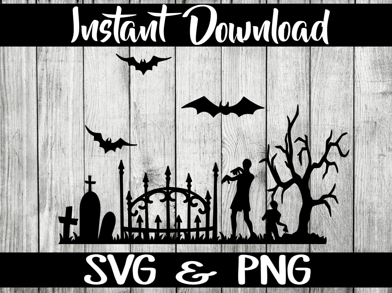 Haunted Halloween Gate SVG & PNG, Instant Download, Zombie Gate, Bats ...
