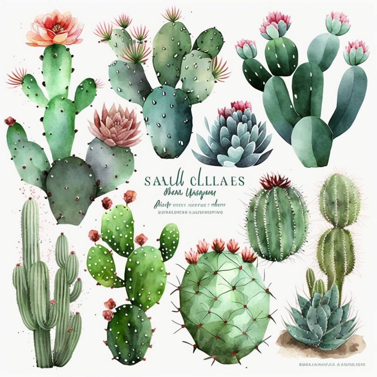 Cactus Water Color Clip Art Download PNG - Etsy