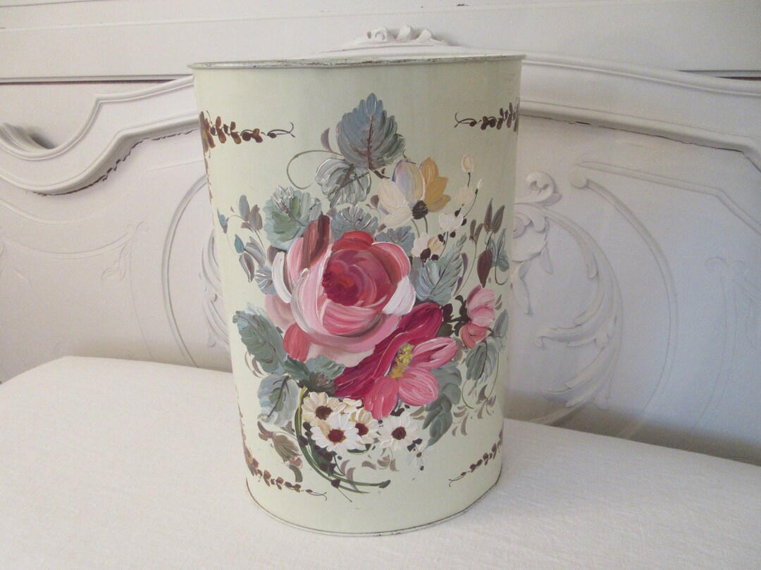Vintage Shabby Roses Tole Painted Wastebasket - Etsy