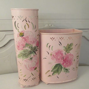 Vintage Shabby Pale Pink Hand Painted Tole Set Peonies - Etsy