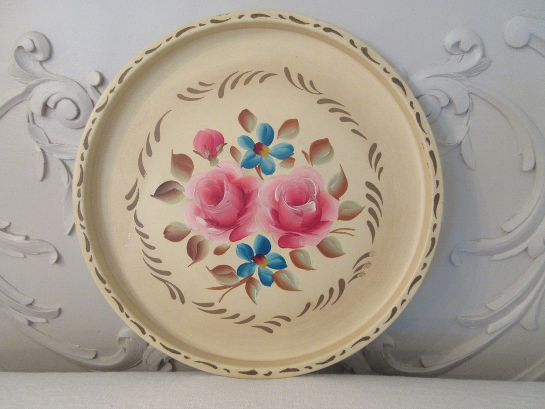 Vintage Shabby Roses Tole Hand Painted Display Tray - Etsy