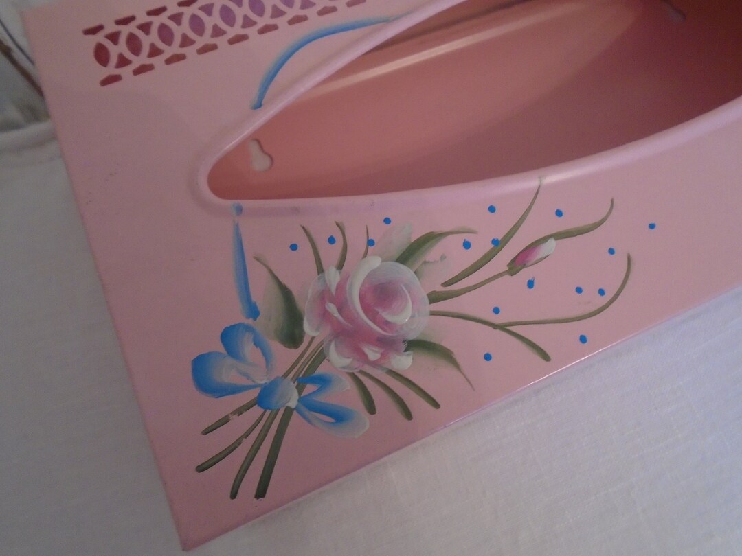 Vintage Shabby Tole Pink Rose Painted Tissue Holder - Etsy