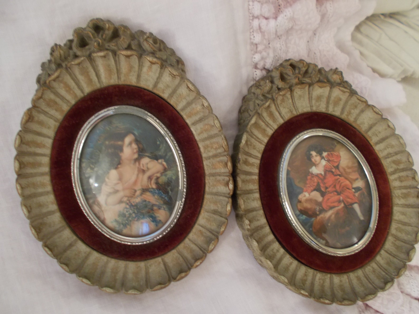 Vintage French Barbola Pair Wall Pictures Bows Roses - Etsy