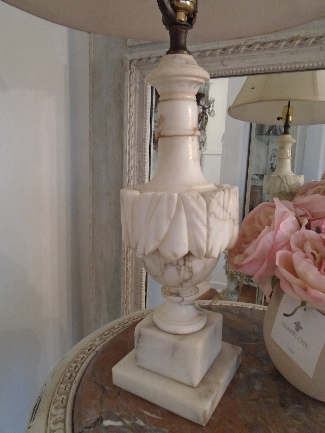 Antique Shabby Alabaster Lamp With Shade - Etsy