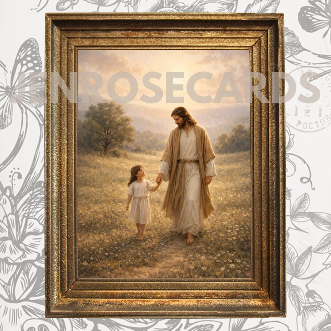 Jesus Christ Art - Walking With Little Girl - Field - Savior Digital ...