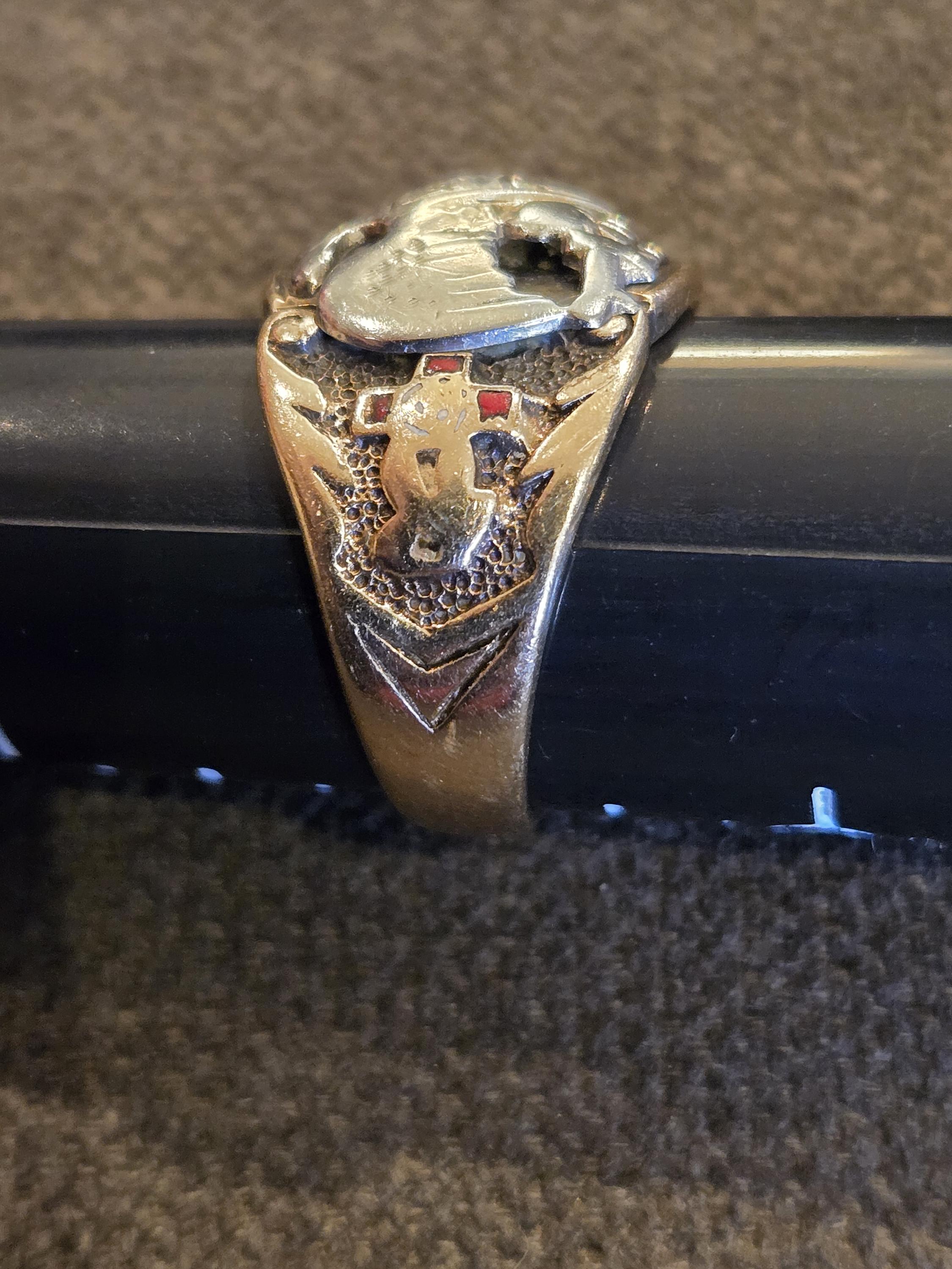 Antique Mens MASONIC Double Eagle Head Ring 10k Gold With Round Diamond ...