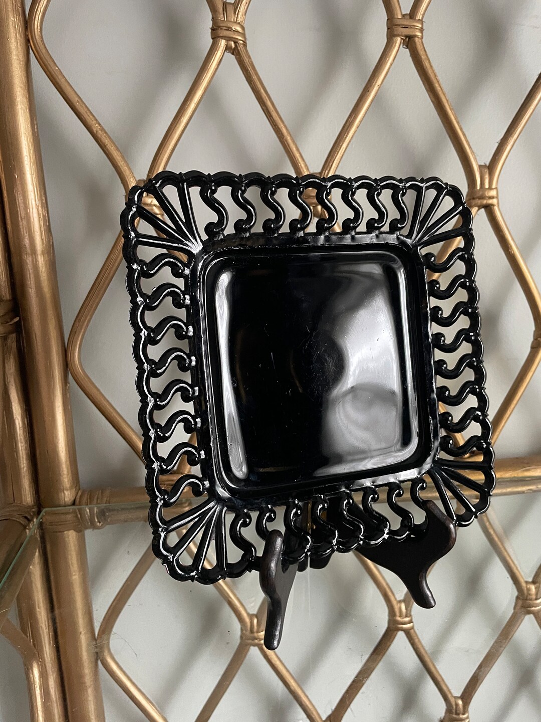 Black Milk Glass Square Salad Plate, Vintage Westmoreland Black ...