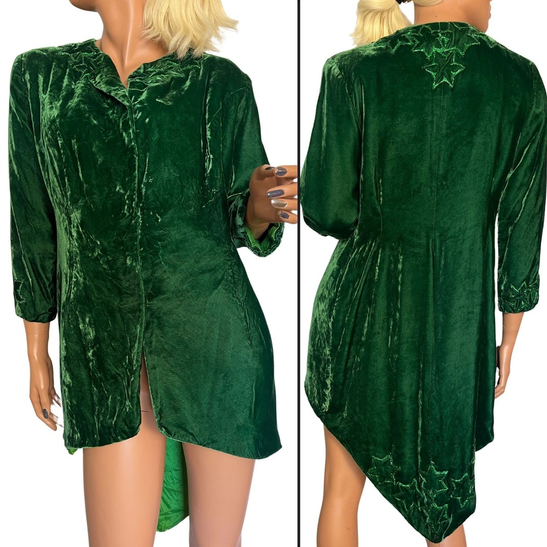 Green Velvet Embellished W/ Sparkly Glitter Stars Asymmetrical Jacket W ...