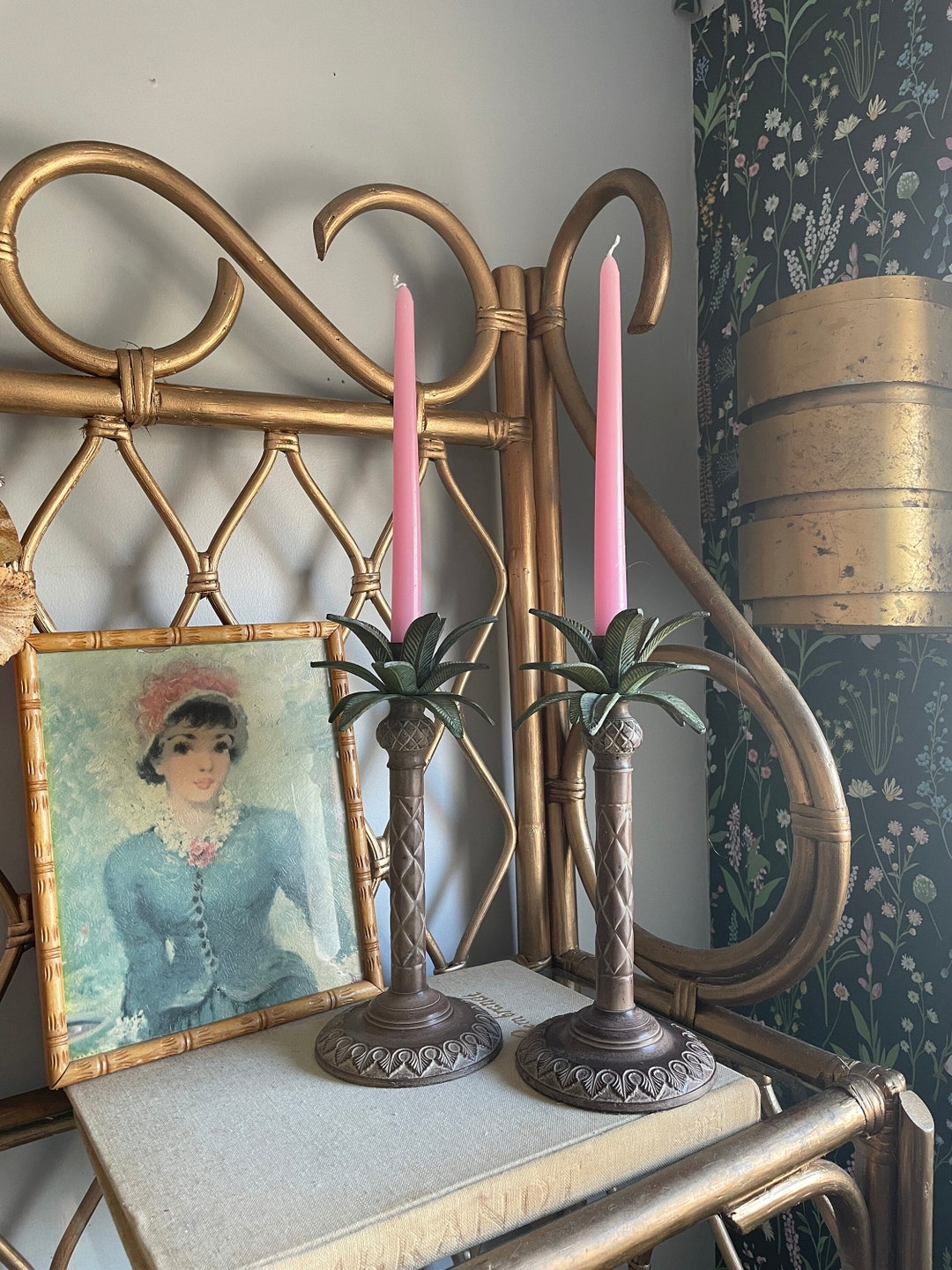 Coastal Pineapple Candlestick Holders, Vintage Palm Tree Candelabra ...