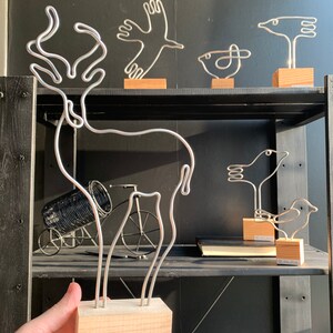 Antelope Figure Made of Aluminum Wire With Wooden Base, Handmade Decor ...