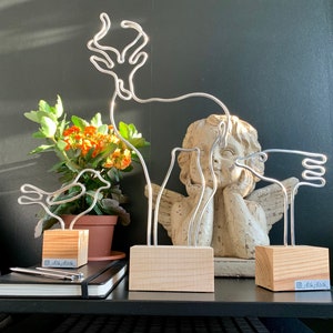 Antelope Figure Made of Aluminum Wire With Wooden Base, Handmade Decor ...
