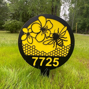 Custom Honey Bee Yard Stake With House Numbers or Family Name ...