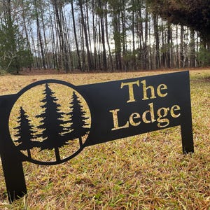 Personalized Address Sign With Pine Trees; Lawn Mounted Address Signs ...