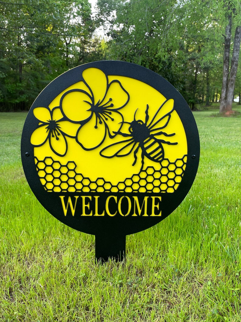 Custom Honey Bee Yard Stake With House Numbers or Family Name - Etsy