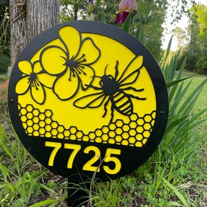 Custom Honey Bee Yard Stake With House Numbers or Family Name ...