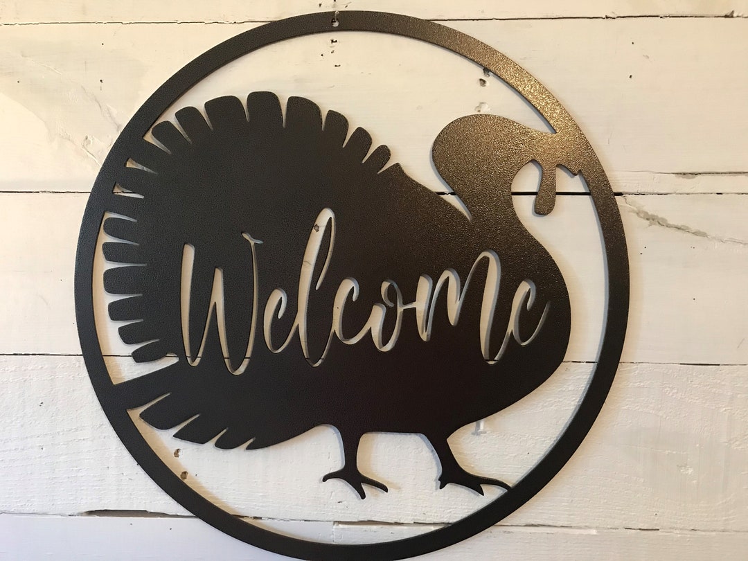 Turkey Welcome Sign - Thanksgiving Decor - Turkey Door Wreath - Welcome ...