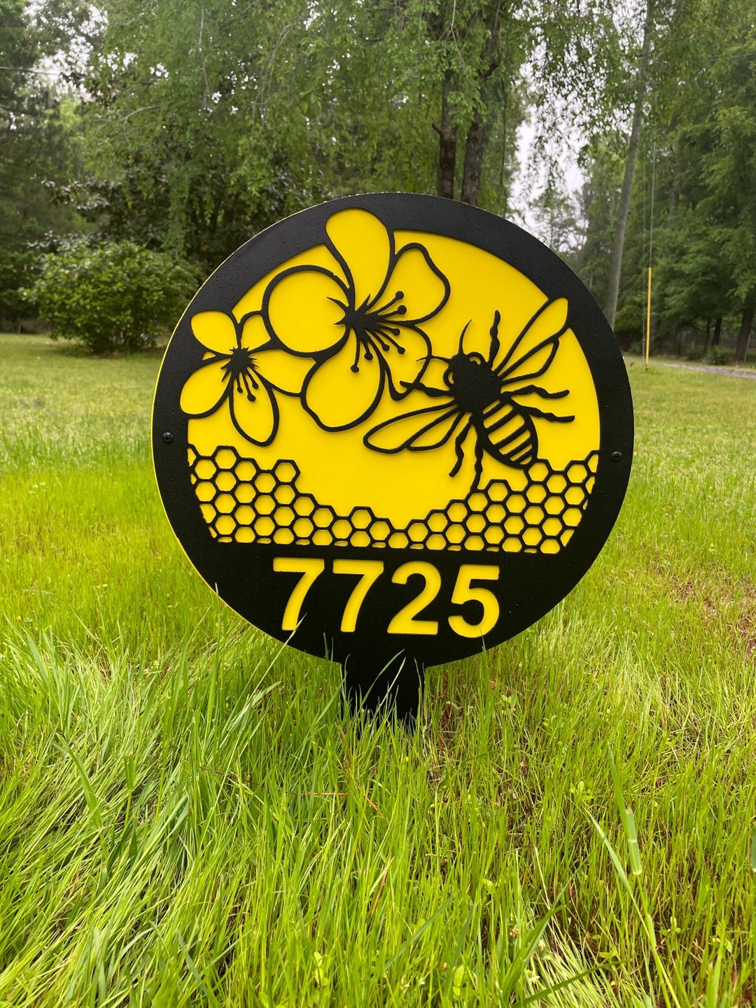 Custom Honey Bee Yard Stake With House Numbers or Family Name ...