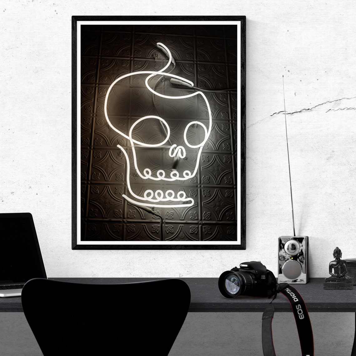 Digital Art Print, Skull Neon Print, Skull Wall Art Print, Gamer ...
