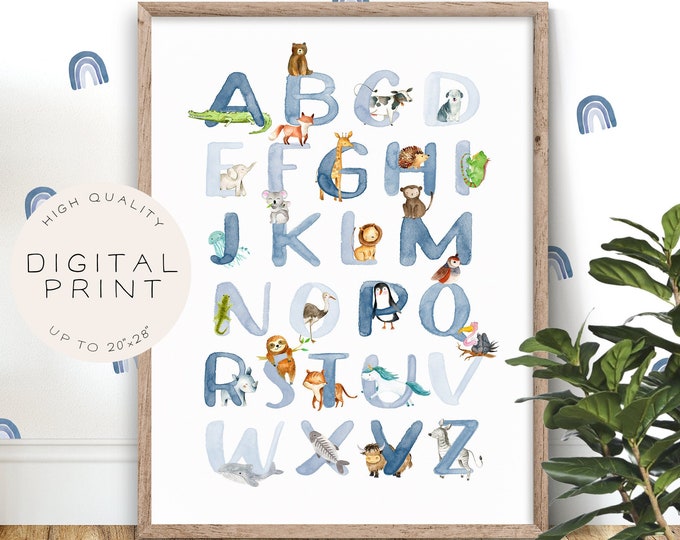 ABC Poster Blue Alphabet Poster Animal Alphabet Print - Etsy