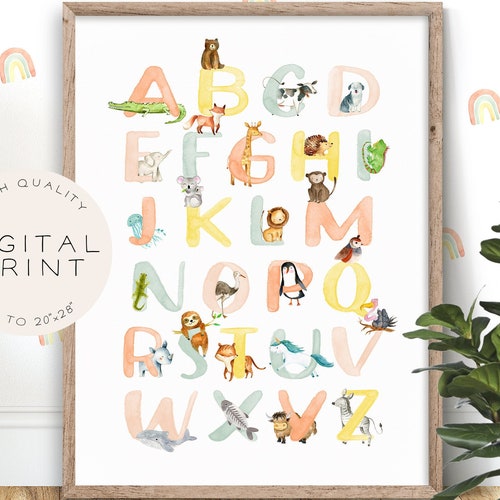 Animal Alphabet Nursery Wall Art Alphabet Printable Art - Etsy