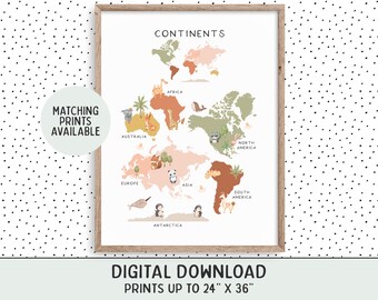 Digital Prints Art & Collectibles Continents Homeschool Printable Wall ...