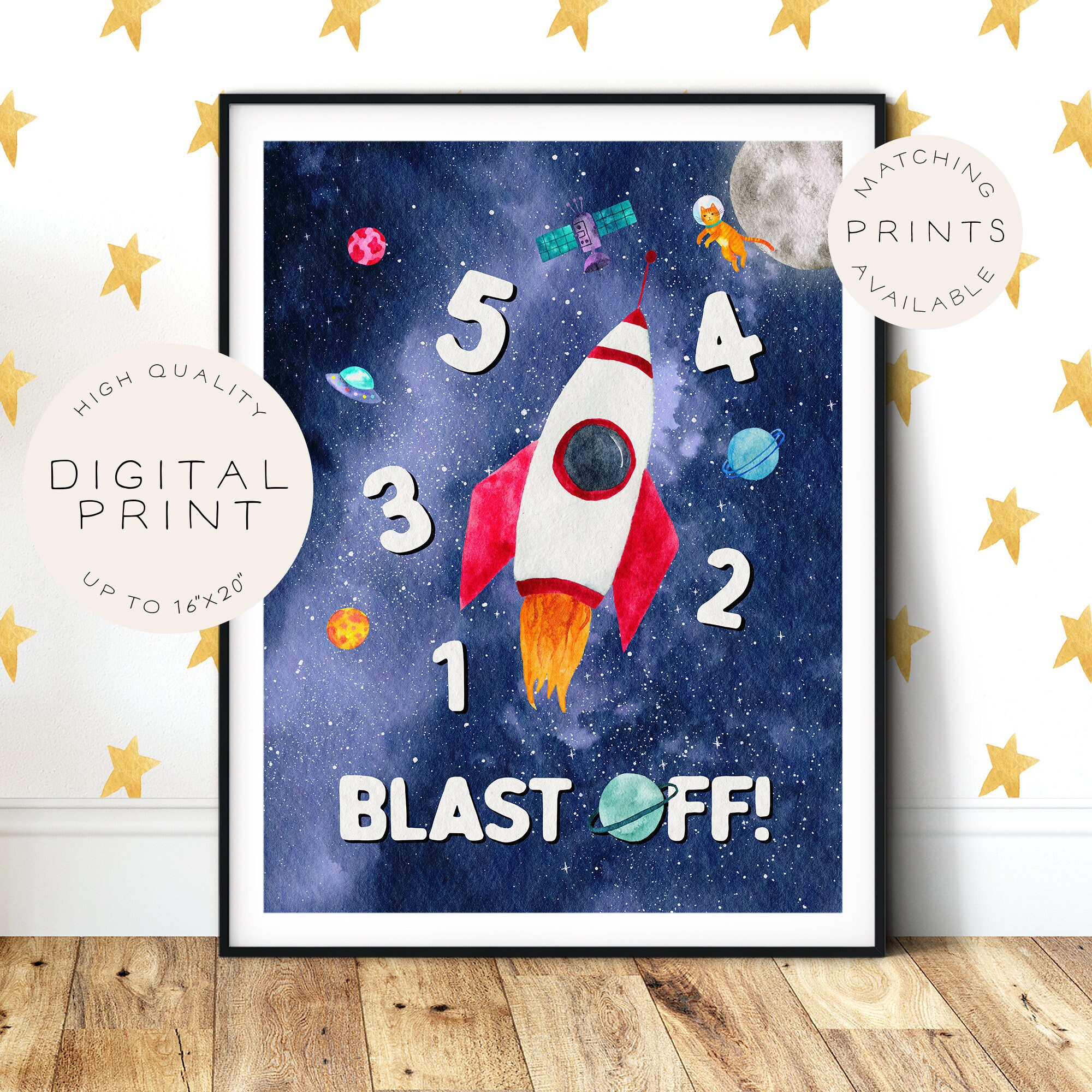 Rocket Print Space Themed Nursery Printable Wall Art Outer | Etsy