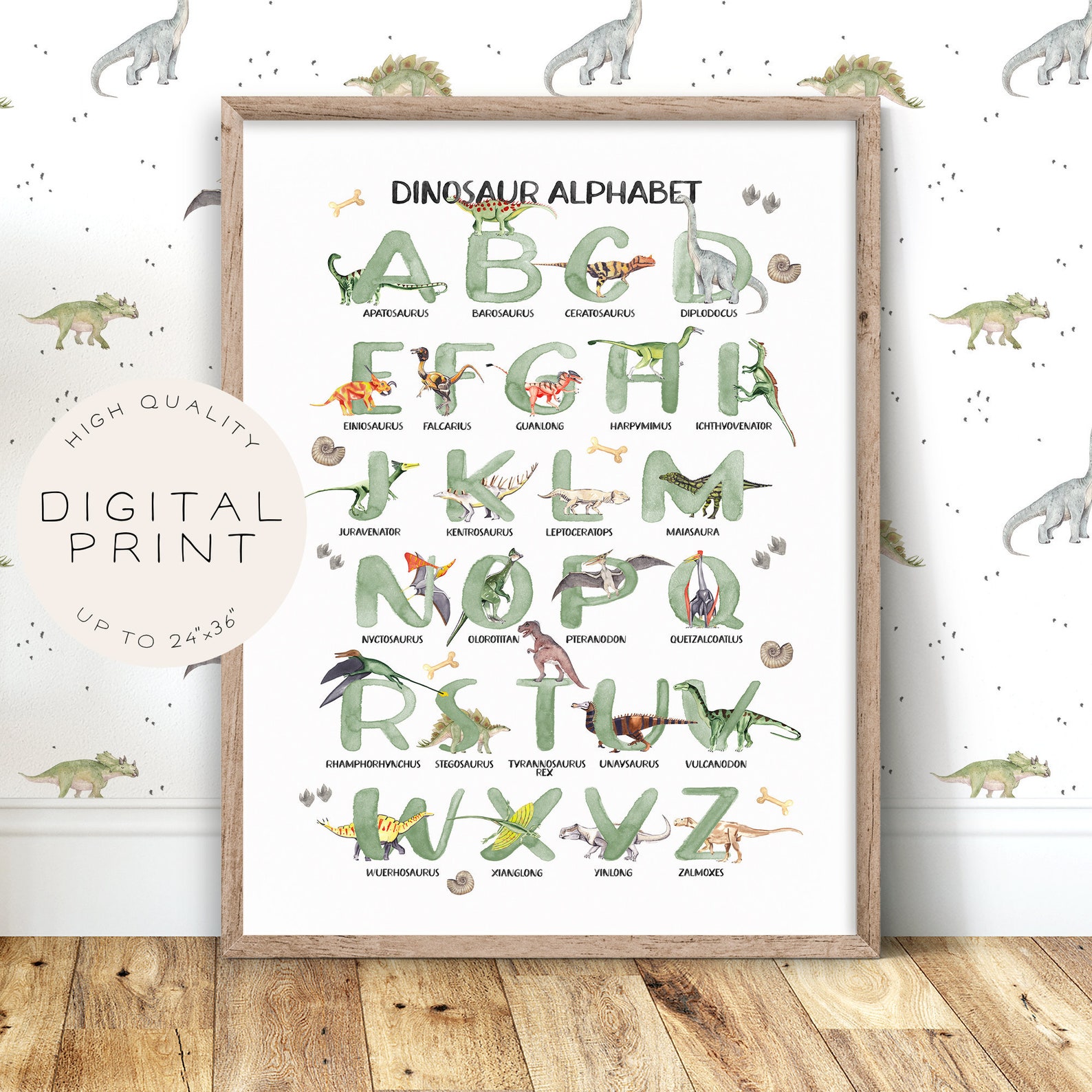 Dinosaur Alphabet Poster Dinosaur Print ABC Poster | Etsy