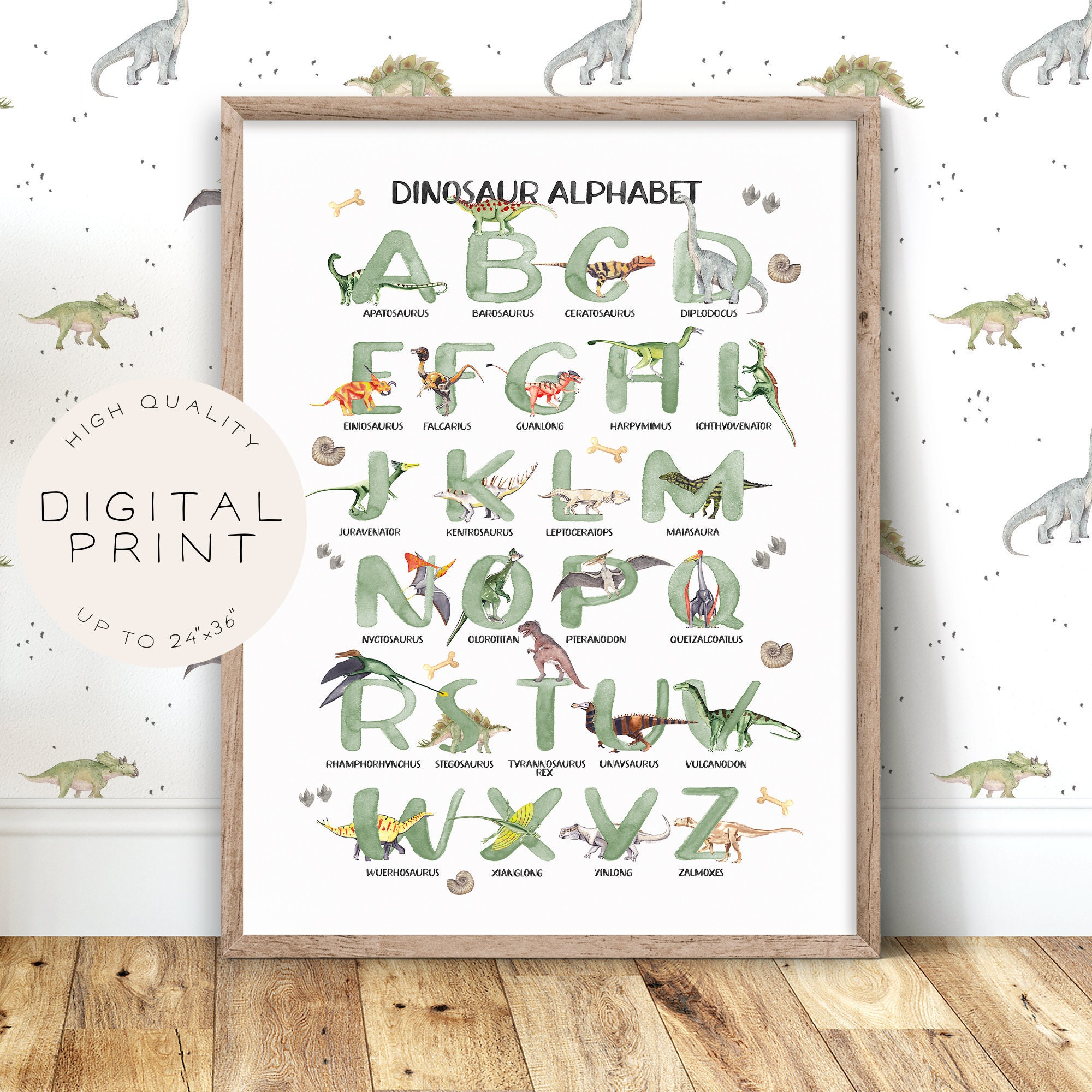 Dinosaur Educational Wall Art Dinosaur Alphabet Set Of 3 Prints Numbers ...