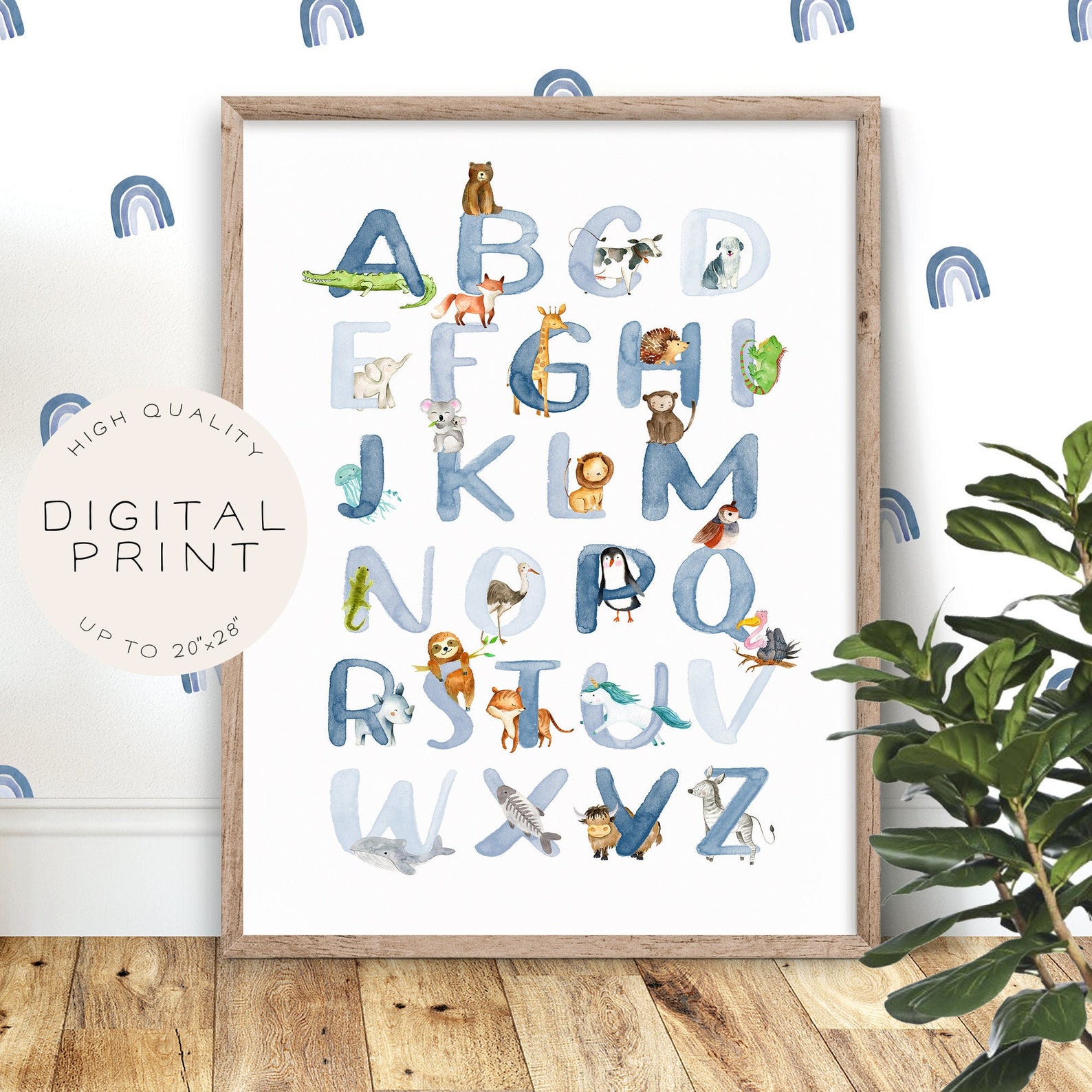 ABC Poster Blue Alphabet Poster Animal Alphabet Print | Etsy