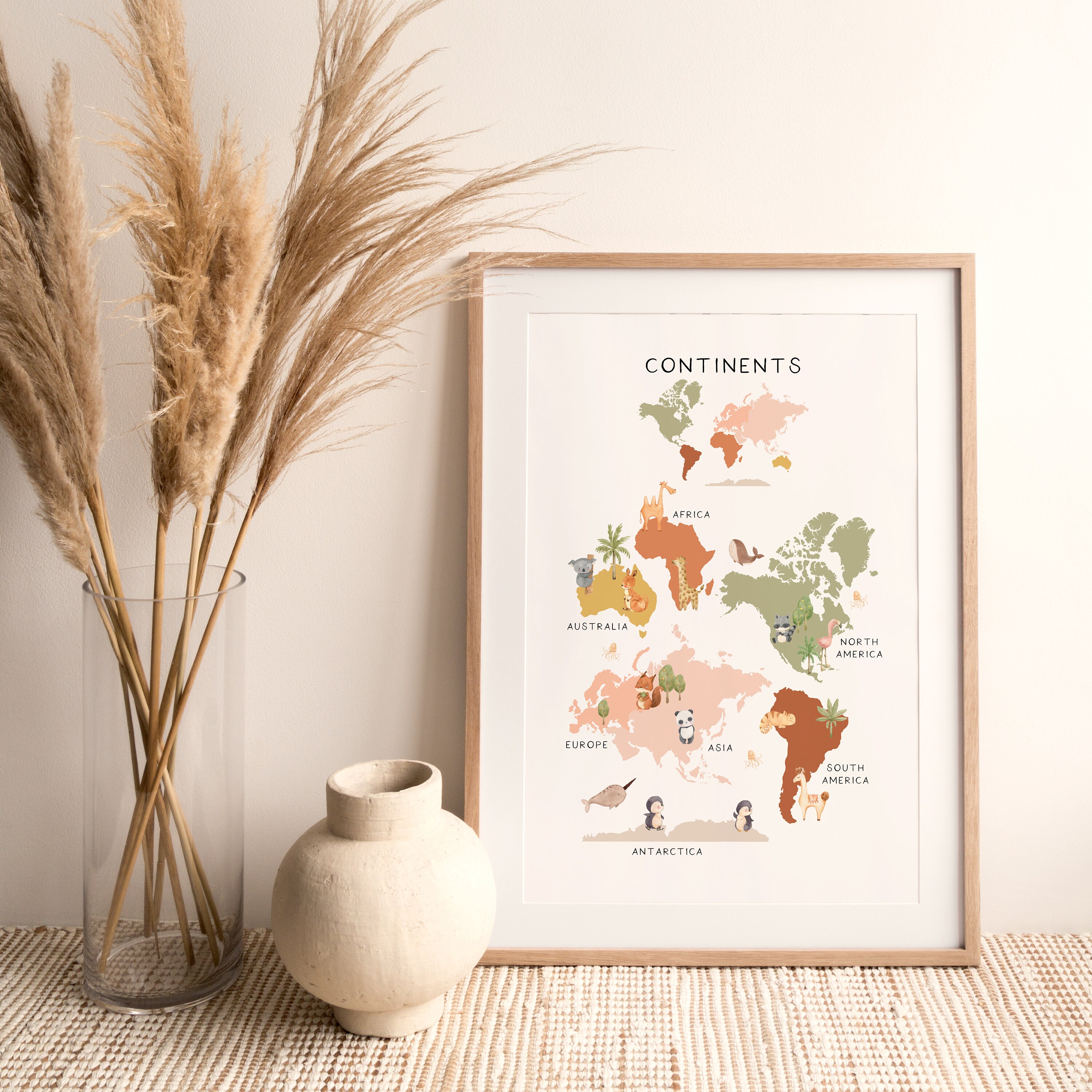 Digital Prints Art & Collectibles Continents Homeschool Printable Wall ...