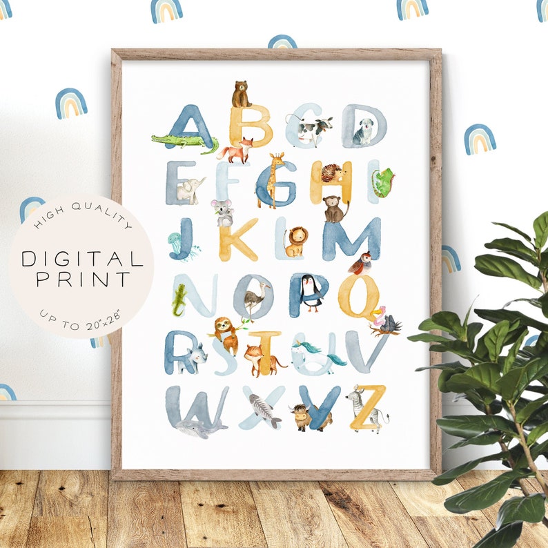ABC Poster Navy Alphabet Poster Animal Alphabet Print | Etsy