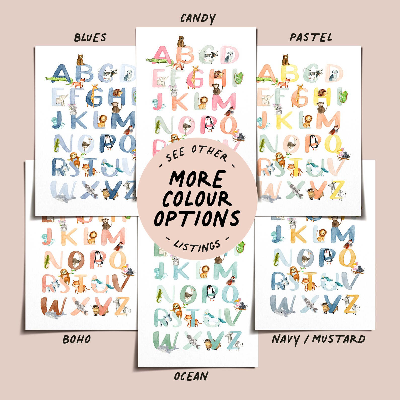 ABC Poster Blue Alphabet Poster Animal Alphabet Print | Etsy