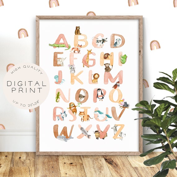 Alphabet Kids Wall Art ABC Boho Printable Kids room Instant Download ...