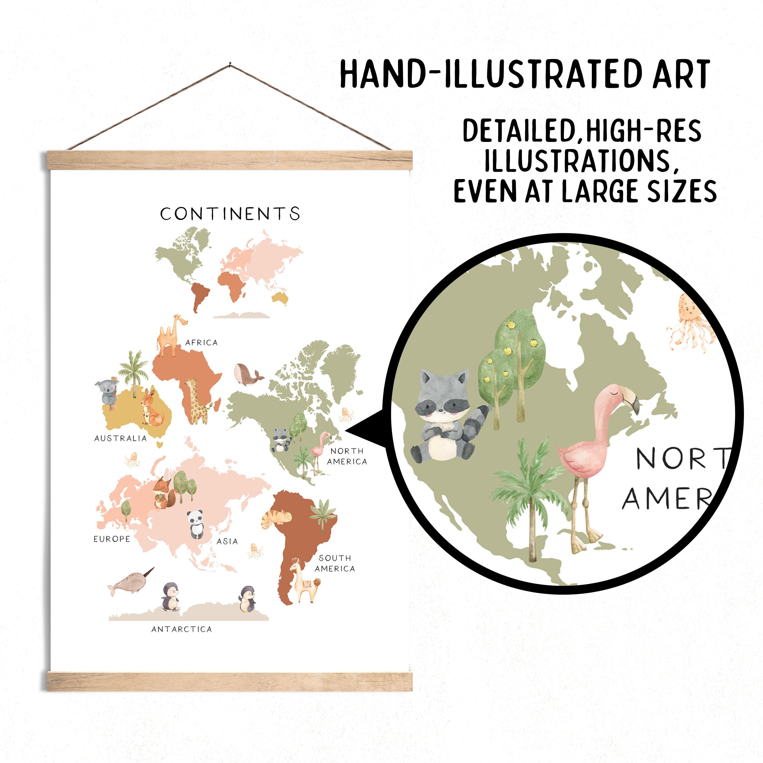 Digital Prints Art & Collectibles Continents Homeschool Printable Wall ...
