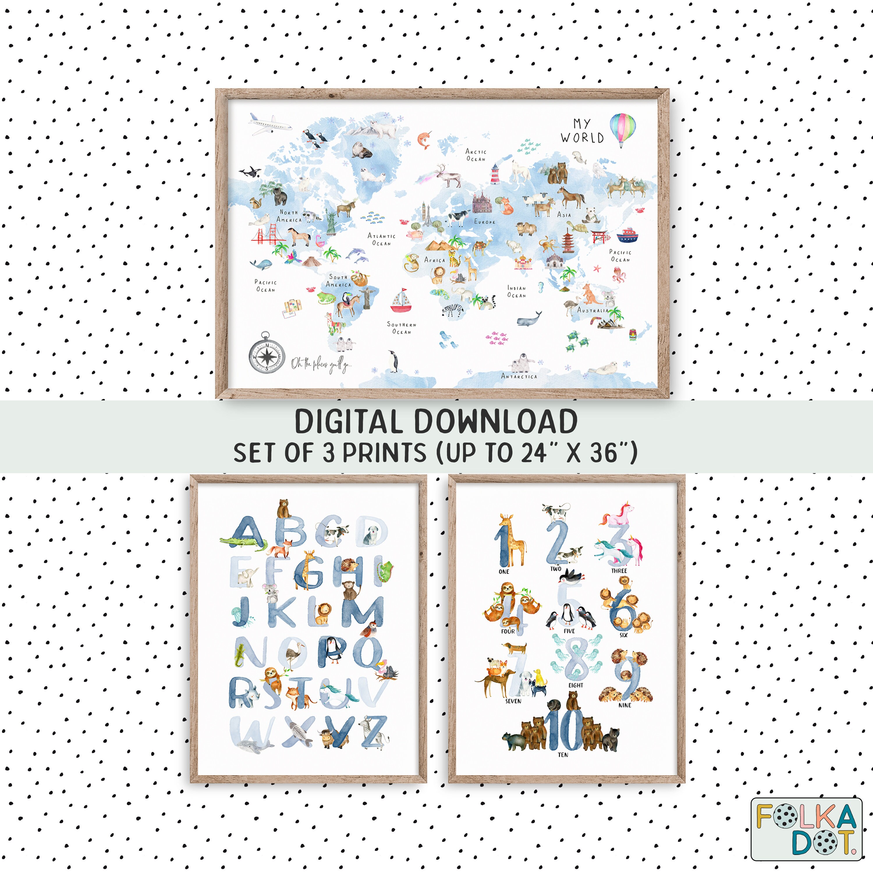 Toys & Games Toys Set of 3 Educational Wall Art Poster for Kids ...