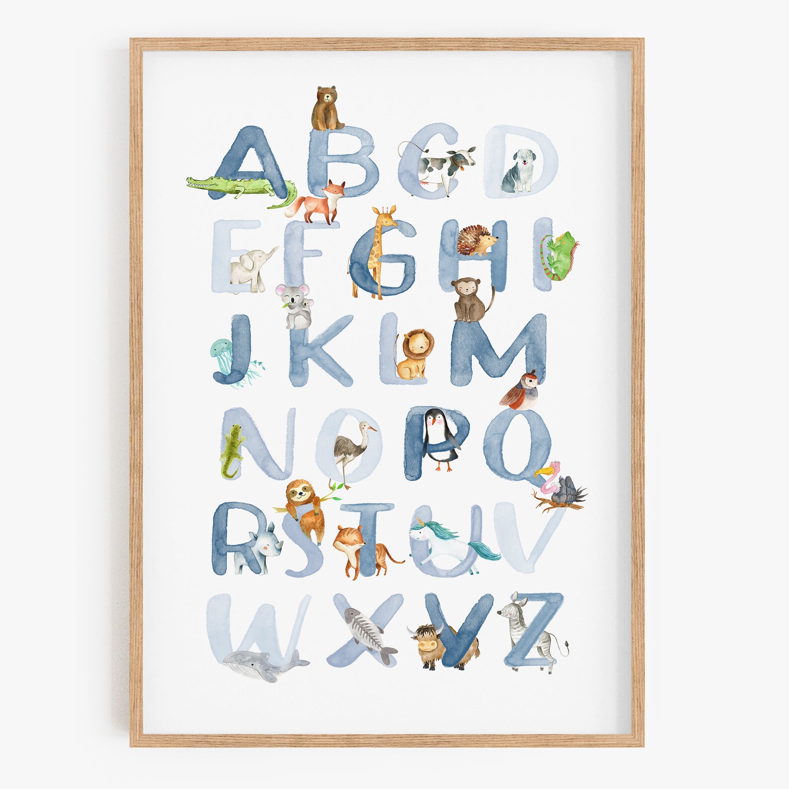 ABC Poster Blue Alphabet Poster Animal Alphabet Print | Etsy