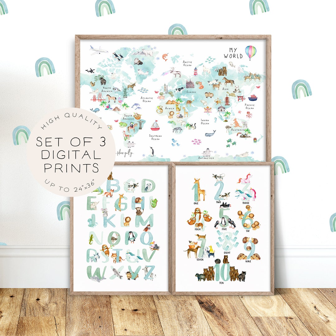Set of 3 Educational Posters Classroom Decor Nursery World - Etsy