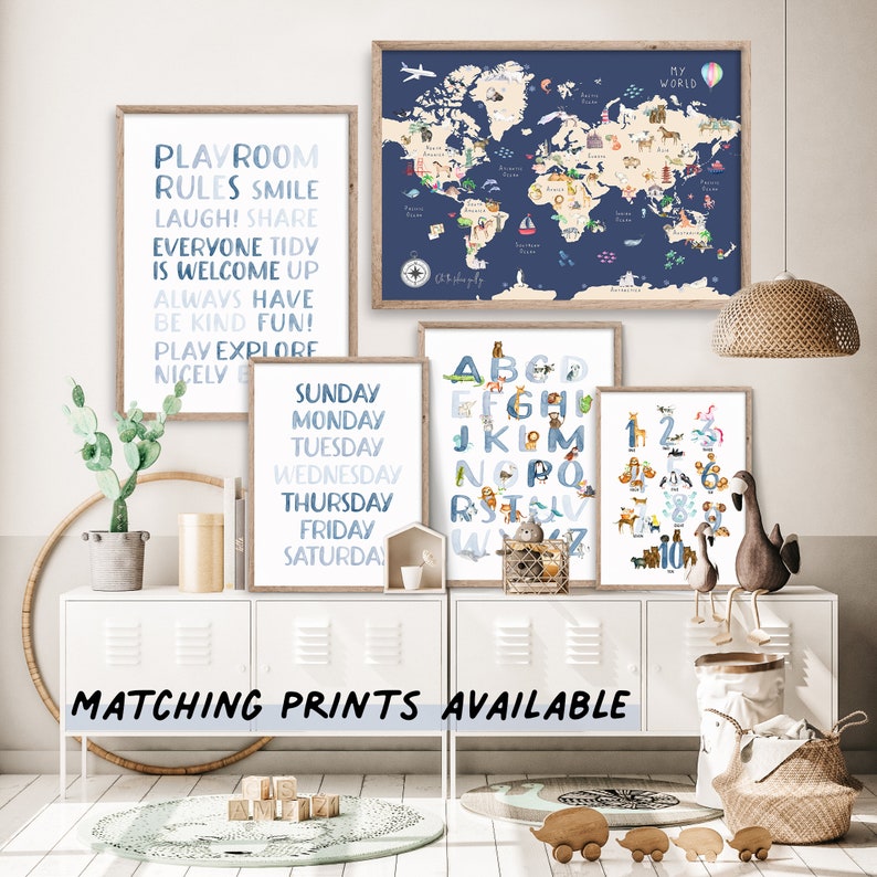 ABC Poster Blue Alphabet Poster Animal Alphabet Print | Etsy