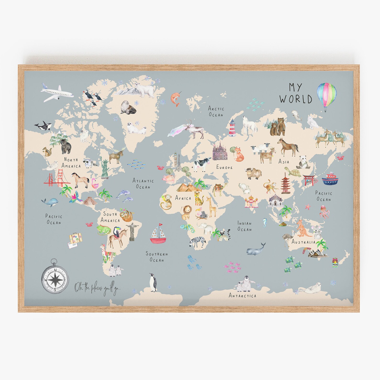 Animal World Map Print World Map Wall Art Educational - Etsy UK